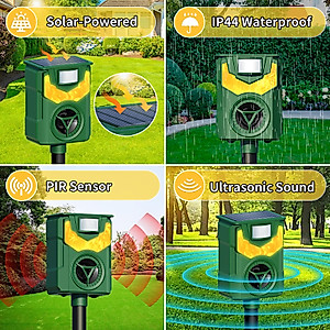 Ultrasonic Animal Repellent, Cat Deterrent Outdoor, 2024 Newest Flame Light Animal Repellent for Garden, Solar Animal Repeller with Motion Sensor, Repel Dogs Bird Skunk Rabbit Squirrels Deer for Yard