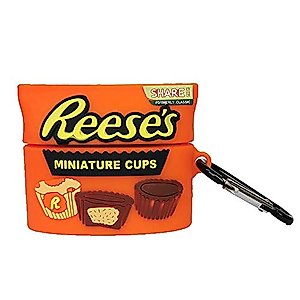 Compatible for Airpods 3 Generation Case 2021 Ree's Chocolate, Silicone Protective Fashion Cute Kawaii Funny Boys Girls Kids Teens Women Cartoon 3D Cover for Airpods 3rd Case with Carabiner (Reeses)