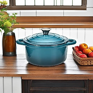 Hamilton Beach Enameled Cast Iron Dutch Oven Navy (3-Quart) | Cream Enamel Coating Dutch Oven Pot with Lid | Cast Iron Dutch Oven with Even Heat Distribution | Easy Grip to Handles & Multipurpose