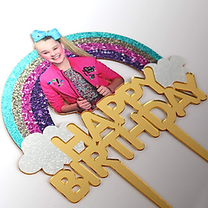 Acrylic JoJo Siwa Happy Birthday Cake Topper JoJo Rainbow Cake Topper for Girls Birthday Party Decoration Supplies