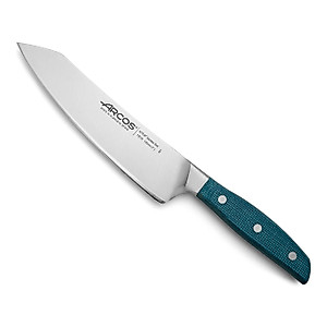 Arcos Forged Rocking Santoku Knife Stainless Steel 7 Inch. Micarta Handle & Special Silk Edge and Silver Blade 190 mm. Series Brooklyn. Blue Color . Impress and Amaze with Every Cut