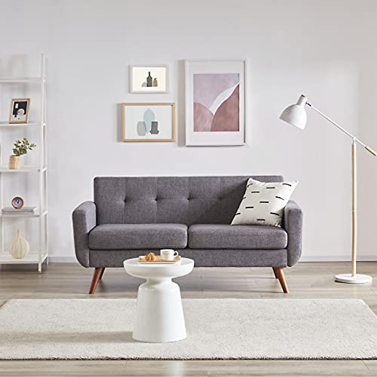 Tbfit 65" W Loveseat Sofa, Mid Century Modern Decor Love Seats Furniture, Button Tufted Upholstered Love Seat Couch for Living Room (Grey)