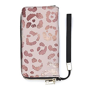 Hon-Lally Rose Gold Leopard Pattern Wristlet Wallets for Women Girls Men Leather Ladies Long Clutch Purse Zip Around Card Key Phone Holder, 20x10.5cm