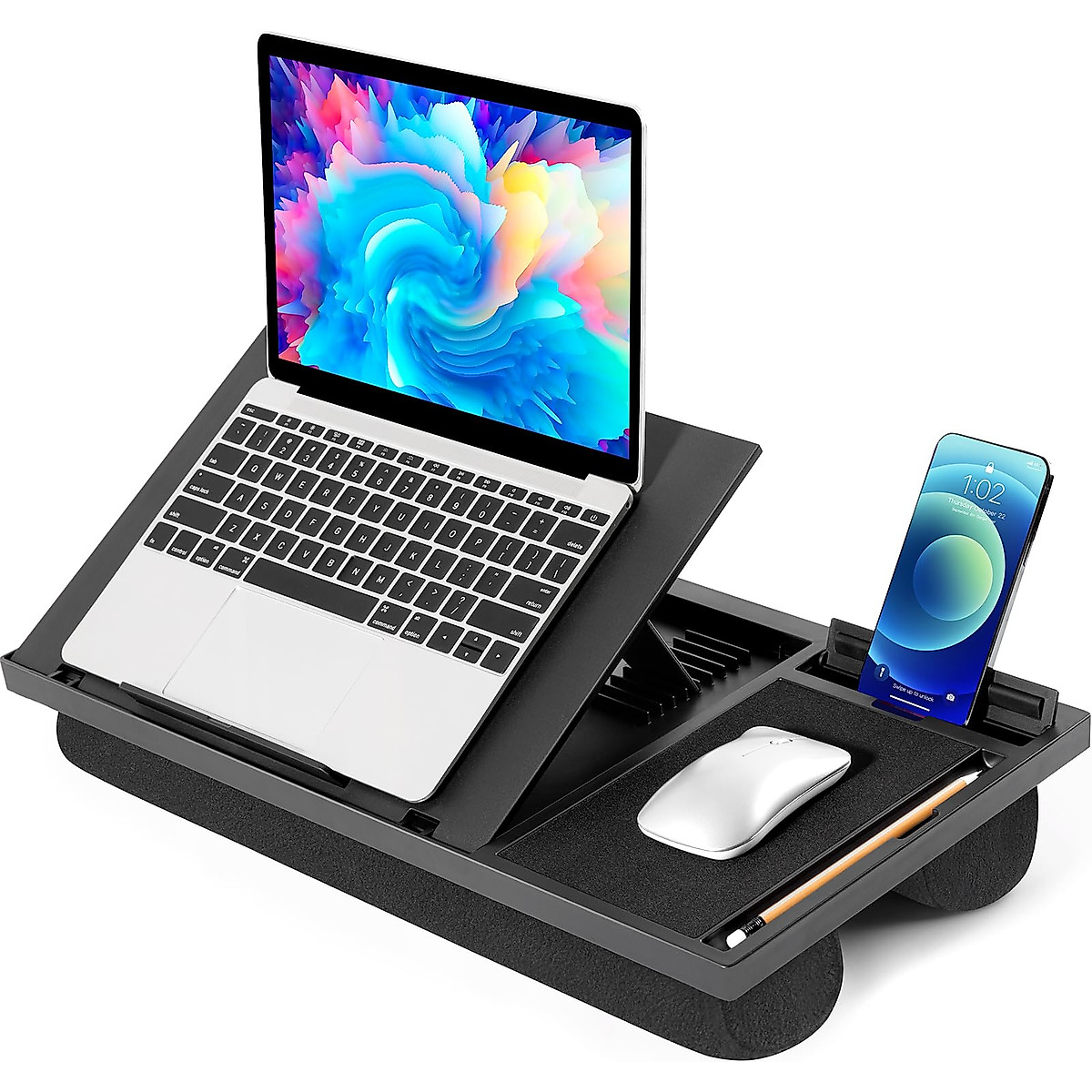 LORYERGO Laptop Lap Desk, Large Lap Desk with Cushion, 8 Angle Adjustable, Lap Desk for Laptop 17 Inches w/Mouse Pad & Cellphone Slot, Laptop Stand for Bed & Couch, Laptop Riser for Home & Office