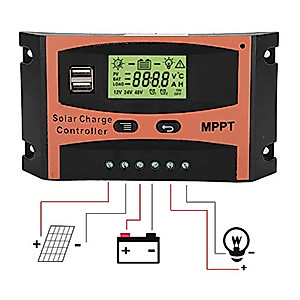 Solar Charge Controller, 12V/24V MPPT Solar Panel Battery Regulator with LCD Display, Overload Protection for Home, Industry, Commercial, 60A(60A)