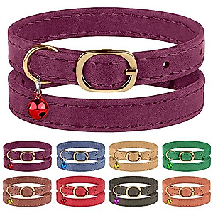 Cat Collar Adjustable Soft Genuine Leather Pet Collars for Cats Kitten Puppy Small Dogs (Burgundy)