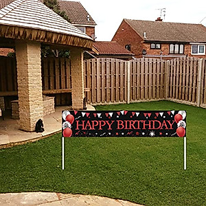 KEWEYA Black and Red Happy Birthday Banner Decorations Red Black Happy Birthday Backdrop Party Supplies for Men Women 16th 18th 21st 30th 40th 50th 60th 70th 80th Birthday Photo Background Sign Decor