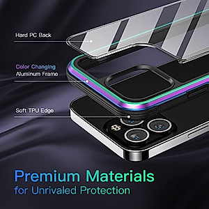 Meifigno Rainbow Series for iPhone 13 Pro Max Case, Military Grade Protection, Color Changing Aluminum Frame, Never Yellow Clear Back, Shockproof Phone Case for iPhone 13 Pro Max, Iridescent