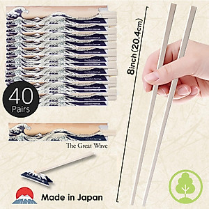 40 Pairs Disposable Chopsticks with Japan Hokusai Designed Origami Paper Rest, Individually Wrapped Chopsticks for Asian Japanese Dishes, Sushi Ramen (Great Wave)