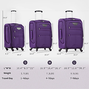 Merax Softside Luggage Set, Travel Suitcase Expandable Lightweight, 3 Piece Luggage Sets with Spinner Wheels 22" 26" 30" Suitcase with TSA Lock (Purple)