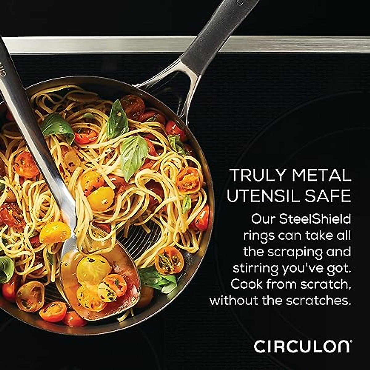 Circulon SteelShield Sauté Pan with Lid and SteelShield Hybrid Stainless and Nonstick Technology, 3 Quart - Stainless Steel