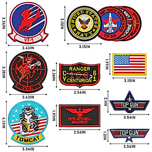 12 PCS Top Gon Patches, Morale Patches Pilot Iron on Patches, US Military Patches Airsoft Patches Flight Patches for Jackets Tactical Patches for Backpacks Bundle, Hook & Loop