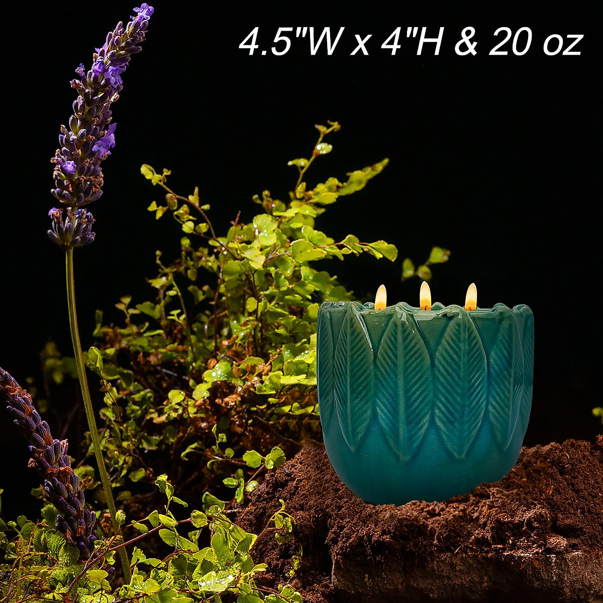 Exquisite Ceramic Citronella Candle Outdoor, Natural Essential Oils & Soy Wax Scented Candle, Indoor Outdoor Ambiance Enhancing Centerpiece Candles, 20oz 3-Wick Large Citronella Candle