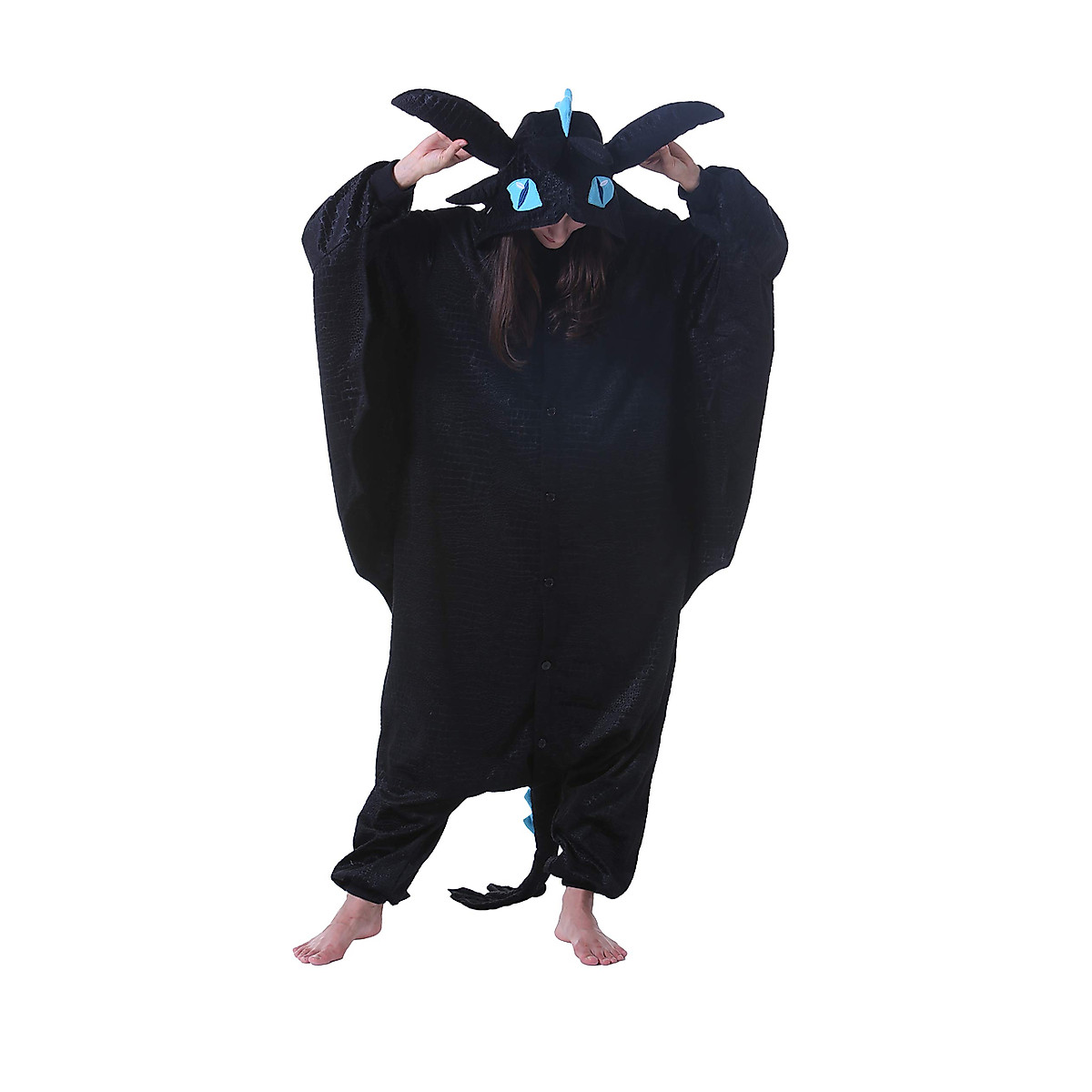 DarkCom Unisex Adult Animal Halloween Costume Cosplay Black Dragon Onesie One Piece Christmas Pajamas Sleepwear X-Large