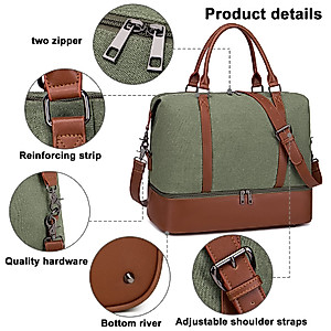 Bluboon Women Ladies Carry-on Tote Weekender Bag with Shoe Compartment, Canvas Overnight Travel Duffle Bag in Trolly Handle