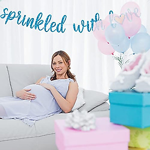 Sprinkled with Love Glitter Banner Baby Shower Sprinkle Party Decoration for Boy Pre-Strung Sign Gold (Blue)