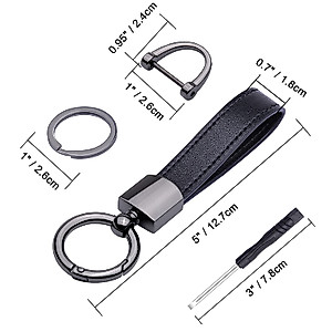 Wisdompro Genuine Leather Car Keychain, Universal Key Fob Keychain Leather Key Chain Holder for Men and Women, 360 Degree Rotatable, with Anti-lost D-ring, 3 Keyrings and 1 Screwdriver - Black