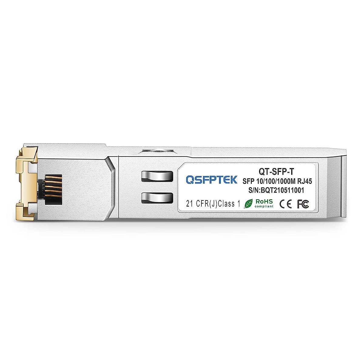 QSFPTEK 1.25G SFP-T Gigabit SFP Copper Ethernet Module, SFP to RJ45, 10/100/1000BASE-T Mini gbic Transceiver for Cisco GLC-T/SFP-GE-T/GLC-TA, Mikrotik SRJ01, Netgear, Supermicro, up to 100m
