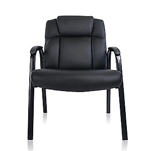 CLATINA Big and Tall Office Chair 400lbs Leather Reception Chair with Bonded Padded Armrest Wide Seat Desk Chair No Wheels for Reception Conference Waiting Room Side Office Home Black