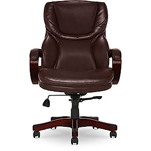 Serta Big and Tall Executive Office Chair with Wood Accents Adjustable High Back Ergonomic Lumbar Support, Bonded Leather, 30.5D x 27.25W x 47H in, Chestnut Brown