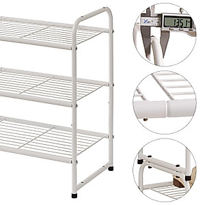 YMYNY Freestanding Shoe Racks, 3 Tiers Stackable & Adjustable Shoe Storage Shelf, Extra Large Capacity Shoe Organizer Stand for 20-24 Pairs, for Entryway, Closet, Bedroom, White, 42.9" L, UHXJ302W