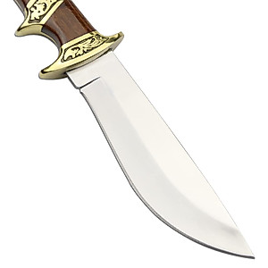 LENGREN Handmade Nepal 9CR18MOV Steel Knife, 60HRC Copper Handle Handmade Hunting Knife And Cowhide Sheath