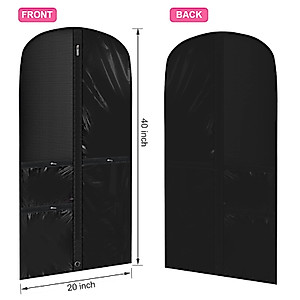 Woanger 6 Pcs Garment Bags for Dance Costumes 20'' x 40'' Clear PVC with Zippers Garment Bag with Pockets Dance Costume Organizer Costume Carrier for Storage Garment Covers for Adults Kids (Black)