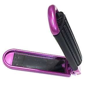 ALAZCO 2 Assorted Colors Folding Hair Brush With Mirror Compact Pocket Size Travel Car Gym Bag Purse Locker Swimming Camping Sleepover Gift and more