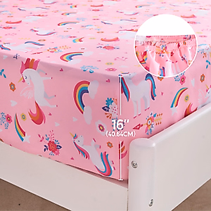Joiedomi Kids Twin Sheet Set Unicorn - 3 Piece Soft Microfiber Bed Sheets - Deep Pocket Wrinkle Free - Cozy Toddler Bedding Set - Fade Resistant Breathable for Boys Girls Teens