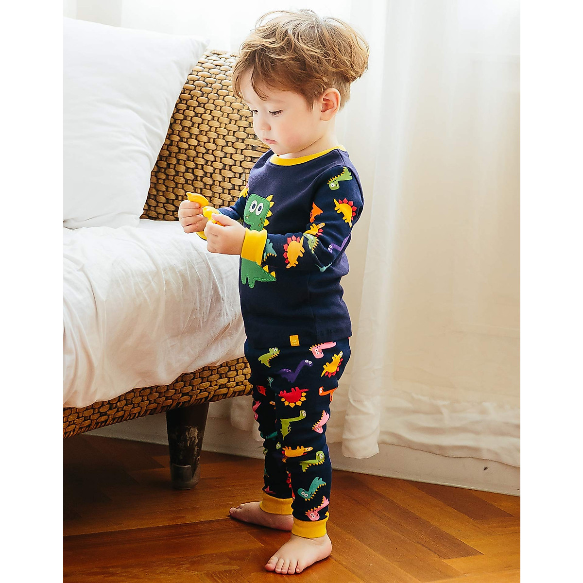 VAENAIT BABY Kids Boys Girls Long Sleeve Cotton Sleepwear Pajamas 2pcs Set Buddy Dino 4-5T/L