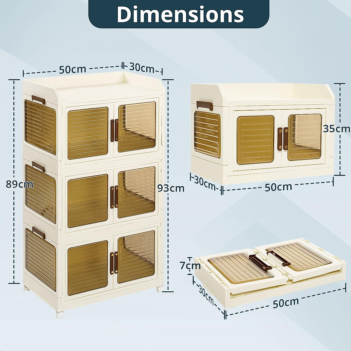 GARPROVM 3 Tier Stackable Storage Bins with Doors and Wheels 42 GAL, Storage Box 168QT Foldable Storage Bins with lids Storage Closet Clothes Organizer Storage Cabinet for Bedroom Living Room