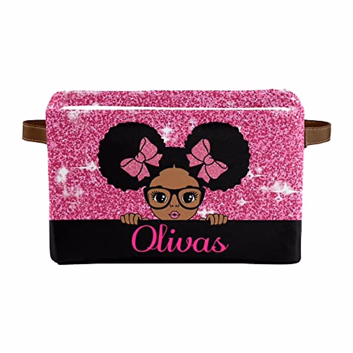 Urcustom Personalized Storage Bins, Custom Basket Boxes for Organizing Closet Shelf Nursery Toy African Girl Purple Glitter, ZY1222