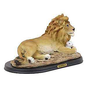Ebros Gift Religious Christian Inspirational Lion and The Lamb Statue with Base and Brass Plate Title Home Decor Revelations 5 Sculptural Reproduction Jesus Christ Lion of Judah and Lamb of God