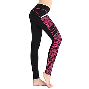 Flatik Women's Activewear Workout Yoga Pants Exercise Running Leggings with Side Pocket (Large, 0308Black/Black White)