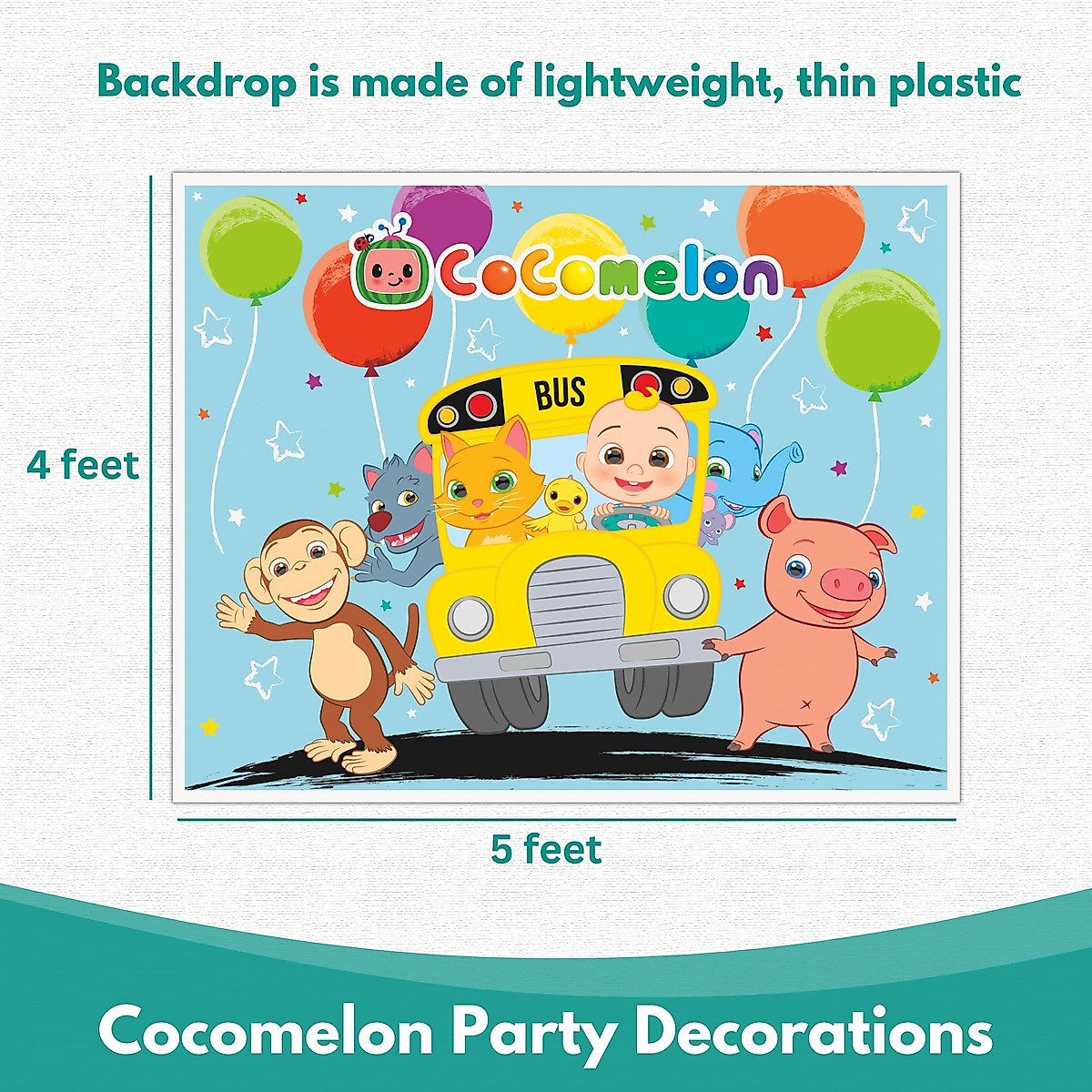 Unique Cocomelon Birthday Party Decorations Bundle - Plastic Cocomelon Backdrop, Cocomelon Banner, Balloons, Checklist - Cocomelon Party Supplies