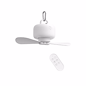 JISULIFE Camping Fan 8000mAh Battery Operated, Portable Tent Fan Rechargeable with Remote Control, Camping Fan with Detachable Fan Blades, Hanging Hook, Timer, 4 Speeds for Outdoor Dorm-White