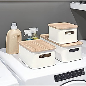 iDesign Recycled Plastic Storage Handles and Paulownia Wood Lid, Medium Bin