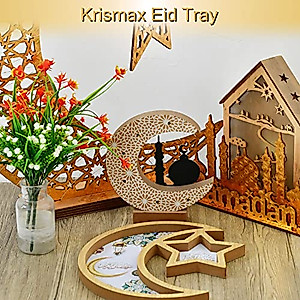Krismax Ramadan Decorations for Home 2023 Ramadan Tray Eid Tray Ramadan Kareen Moon Star Tray Home Decor Ramadan Serving Tray for Party Decoration Food Tray Snack Cookie Serve Plate