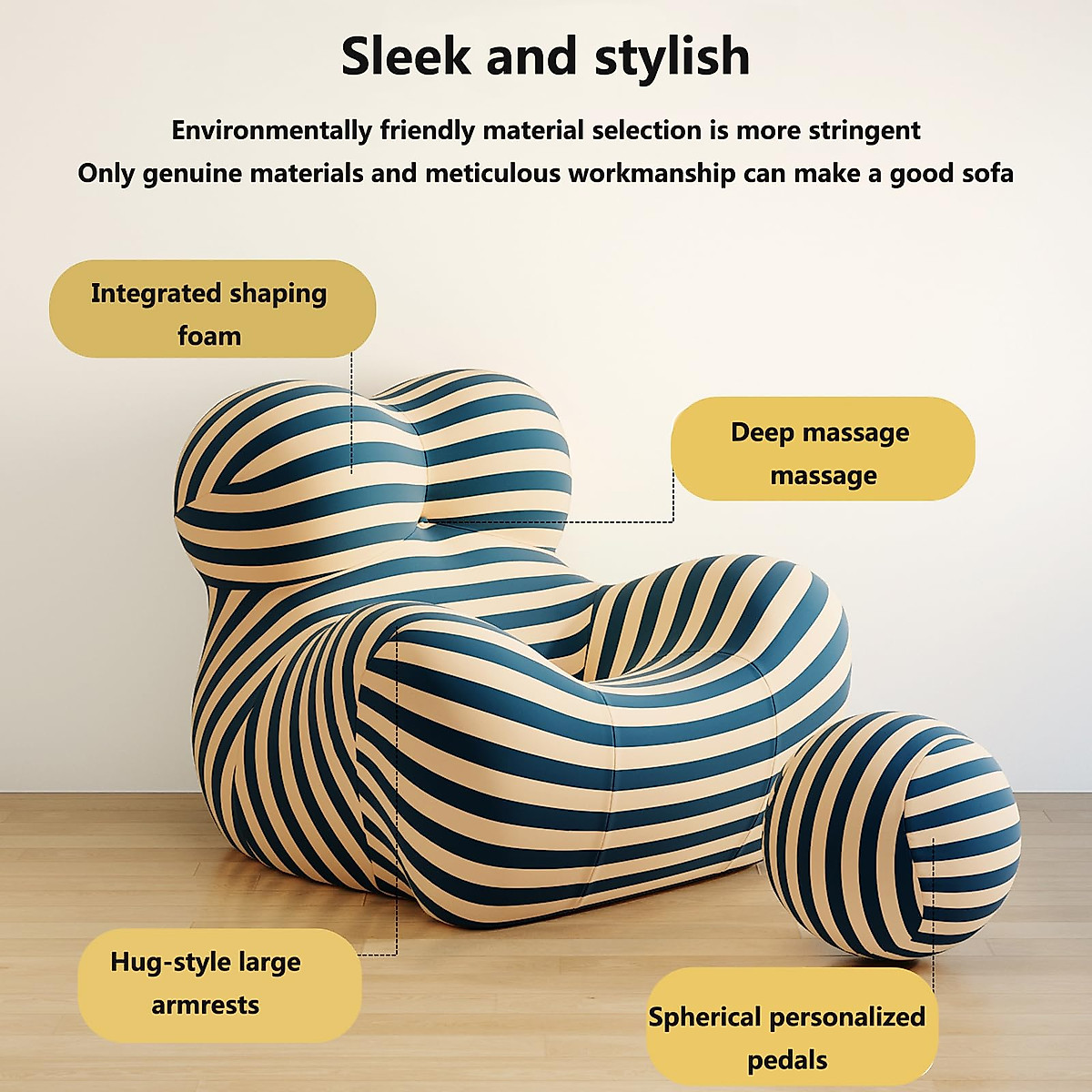 ESRADA No-wash Ice Silk Lazy Chair and Ball Footrest Stool Set, Accent Comfy Arm Chair and Ottoman, Leisure Sofa Reading Chair Integrated High Resilience Sponge B-30 * 28inch