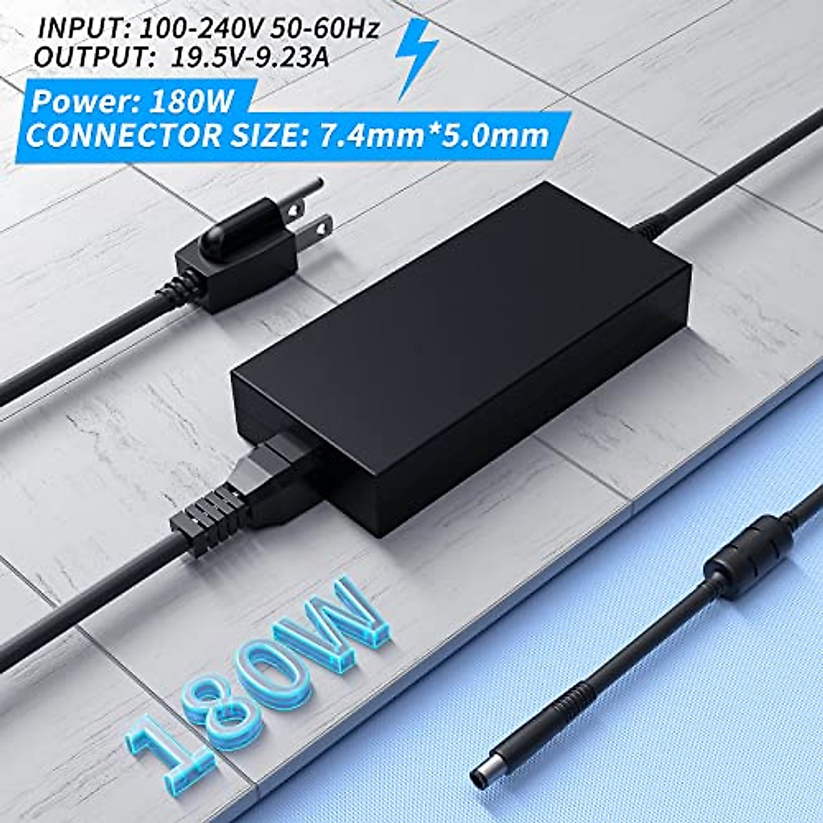 VHBW Replacement for Dell 180W Power Adapter Laptop Charger Compatible with Dell Alienware 15 17 G3 G5 G7 Area 51M R2 Precision 7530 7730 7740 M4700 M4800 74X5J JVF3V DA180PM111 AC Adapter