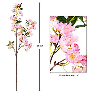 MJFloria Artificial Silk Cherry Blossom Flowers Branches, Faux Cherry Peach Tree, Plum Boutique for Vase Centerpiece Floor Arrangements, Home Decoration, Wedding, Party – 36” Long Tall Stems, Pink