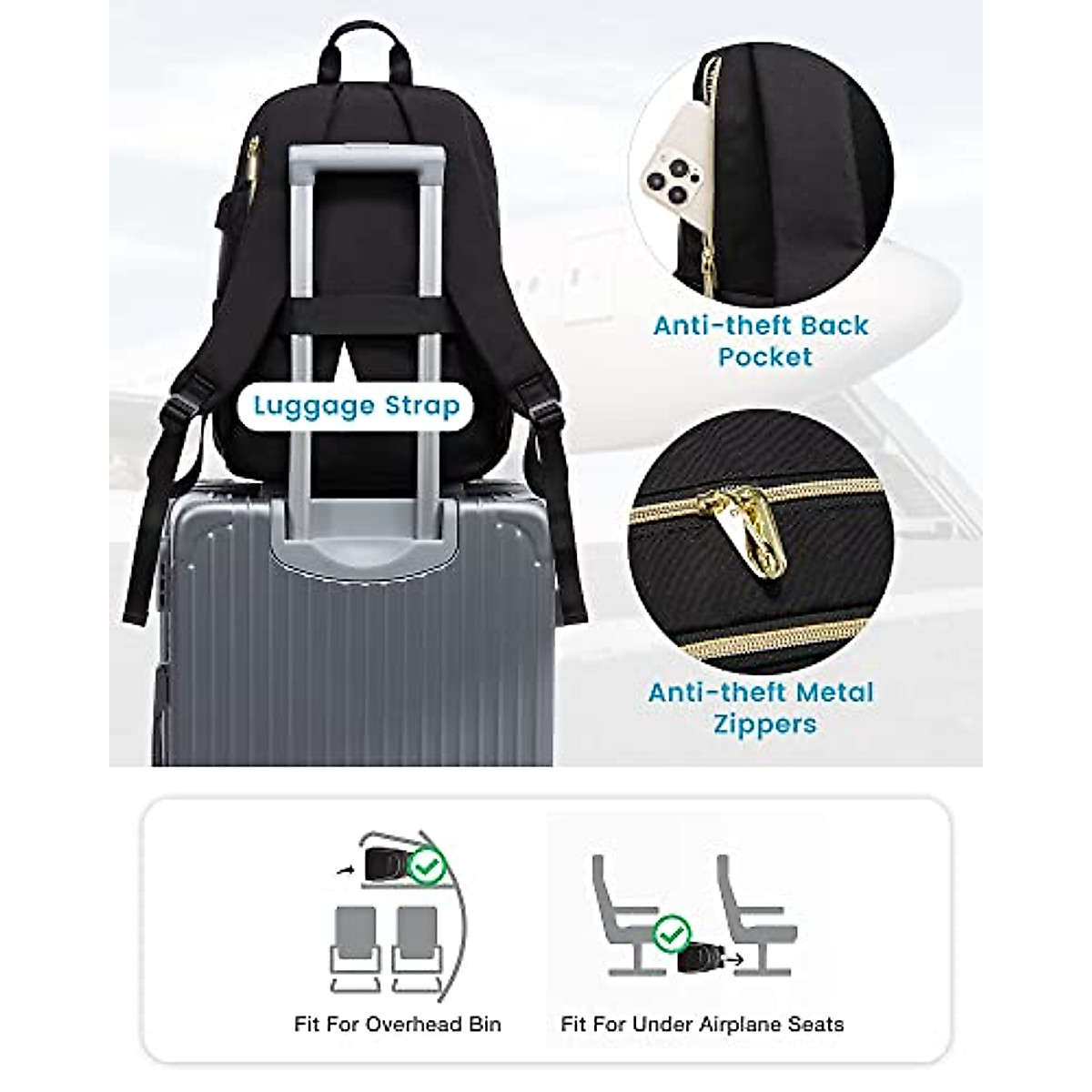 LOVEVOOK Laptop Backpack for Women & Men, 15.6 Inch Anti Theft Travel Backpack with USB Port, Stylish Casual Daypack for College, Large Capacity Teacher Nurse Work Backpack Purse, Black