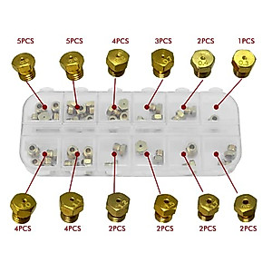 MCAMPAS Range Stove Oven Orifice Conversion Kit Propane Lp Natural Gas Brass Jet Burner Nozzle Replacement Parts M6x0.75 mm Gas Spray Tip 0.3/0.4/0/7/0.8/0.9/1.0/1.1/1.2/1.5/1.7/1.9mm Total 36PCS