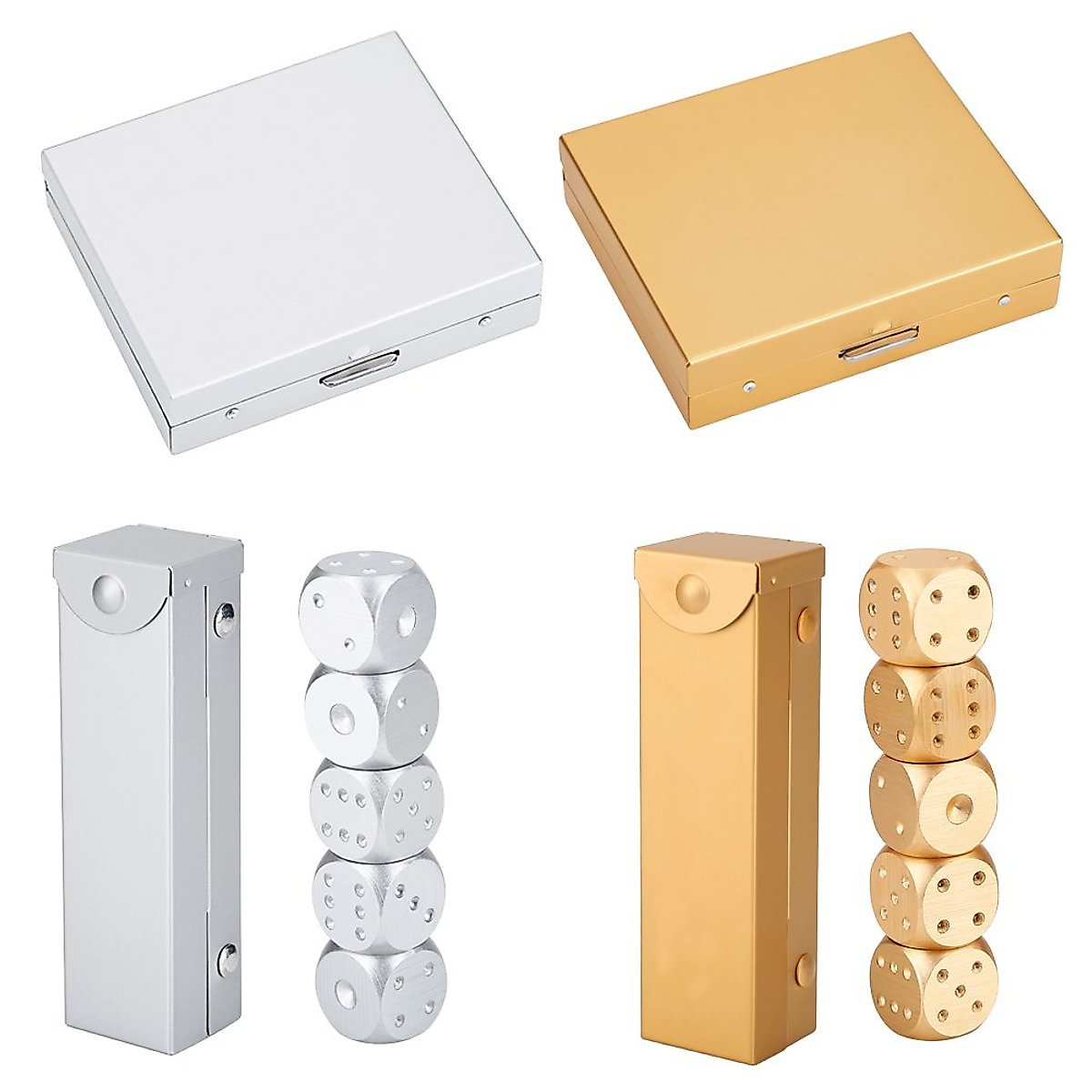 Precision Aluminum Alloy Dice Solid Metal Dice Set Table Game Dice Poker Games Dices Set with Case 5pcs (Silver-Rectangle Box)