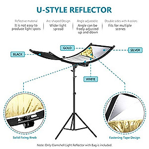 Neewer Clamshell Light Reflector Diffuser with Carrying Bag, 39”×18”/100x45cm Photography Curved Lighting Reflector for Photo Studio Photography, Black/White/Gold/Silver Colors (Stand Not Included)