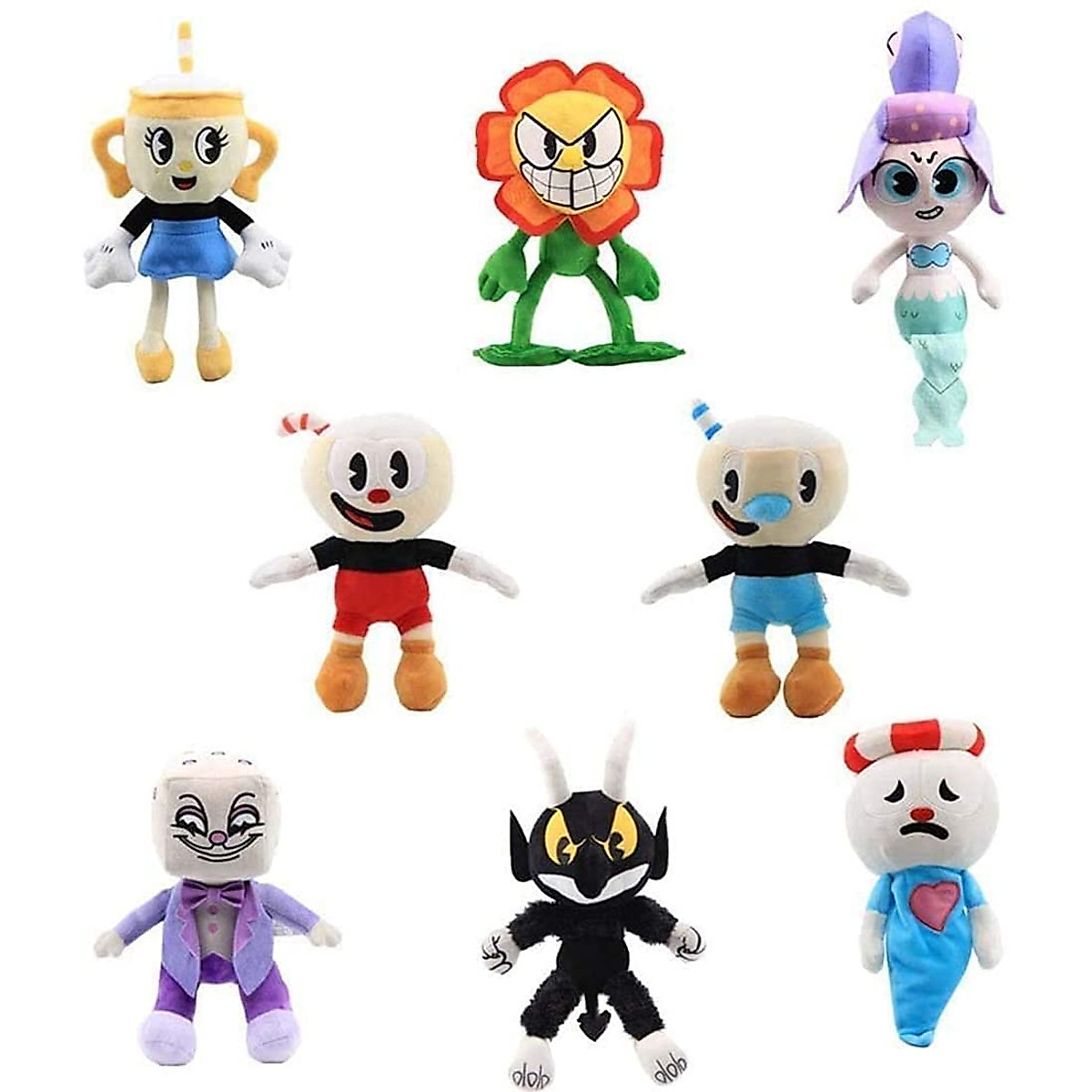 8 Pcs Cuphead Plush Toys Cuphead Mecup and Brocup Devil Boss Legendary Chalice King Dice Sunflower Stuffed Dolls Cosplay Gift 20-36cm