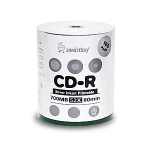 Smartbuy 300-disc 700mb/80min 52x CD-R Silver Inkjet Hub Printable Blank Media Disc + Black Permanent Marker