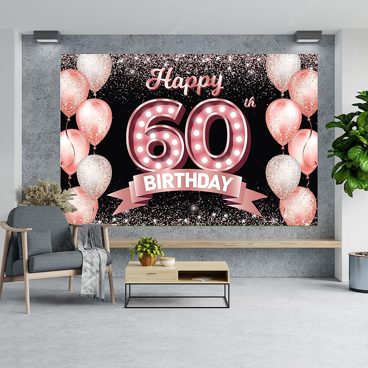 Happy 60th Birthday Rose Gold Banner Backdrop Cheers to 60 Years Old Confetti Balloons Theme Decor Decorations for Women 60 Years Old Pink Birthday Party Bday Supplies Background Favors Gift Glitter