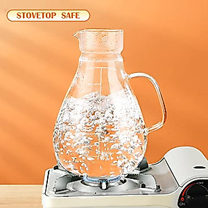 Glass Pitcher with Lid & Removable Fruit Infuser Filter, 105.6OZ Glass Fruit Infuser Water Pitcher with Precise Scale Line & Mix Spoon, HOUSALE 18/8 Stainless Steel Lid Iced Tea Pitcher Easy to Clean