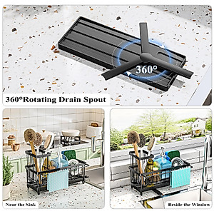 Spoge Holder for Kitchen Sink - Sink Caddy with Long Brush Holder & Divider, SUS304 Stainless Steel Kitchen Sink Organizer, Dish Soap Dispenser Kitchen Organization and Storage Accessories